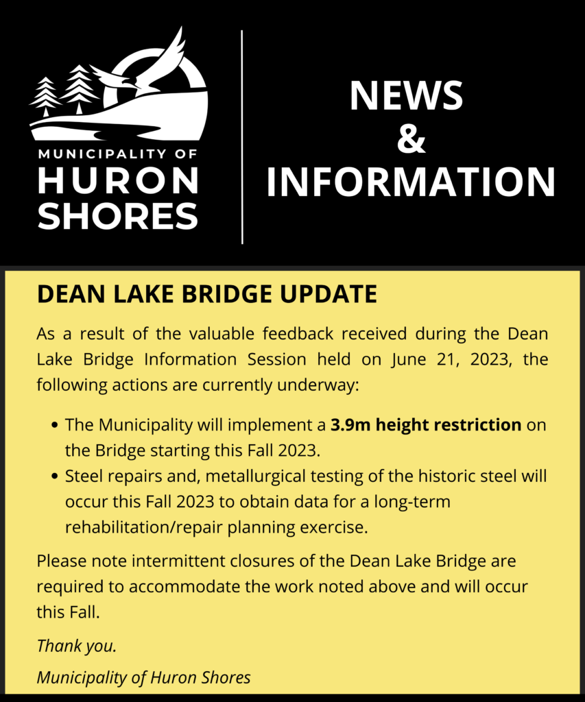 Dean Lake Bridge Update – Huron Shores